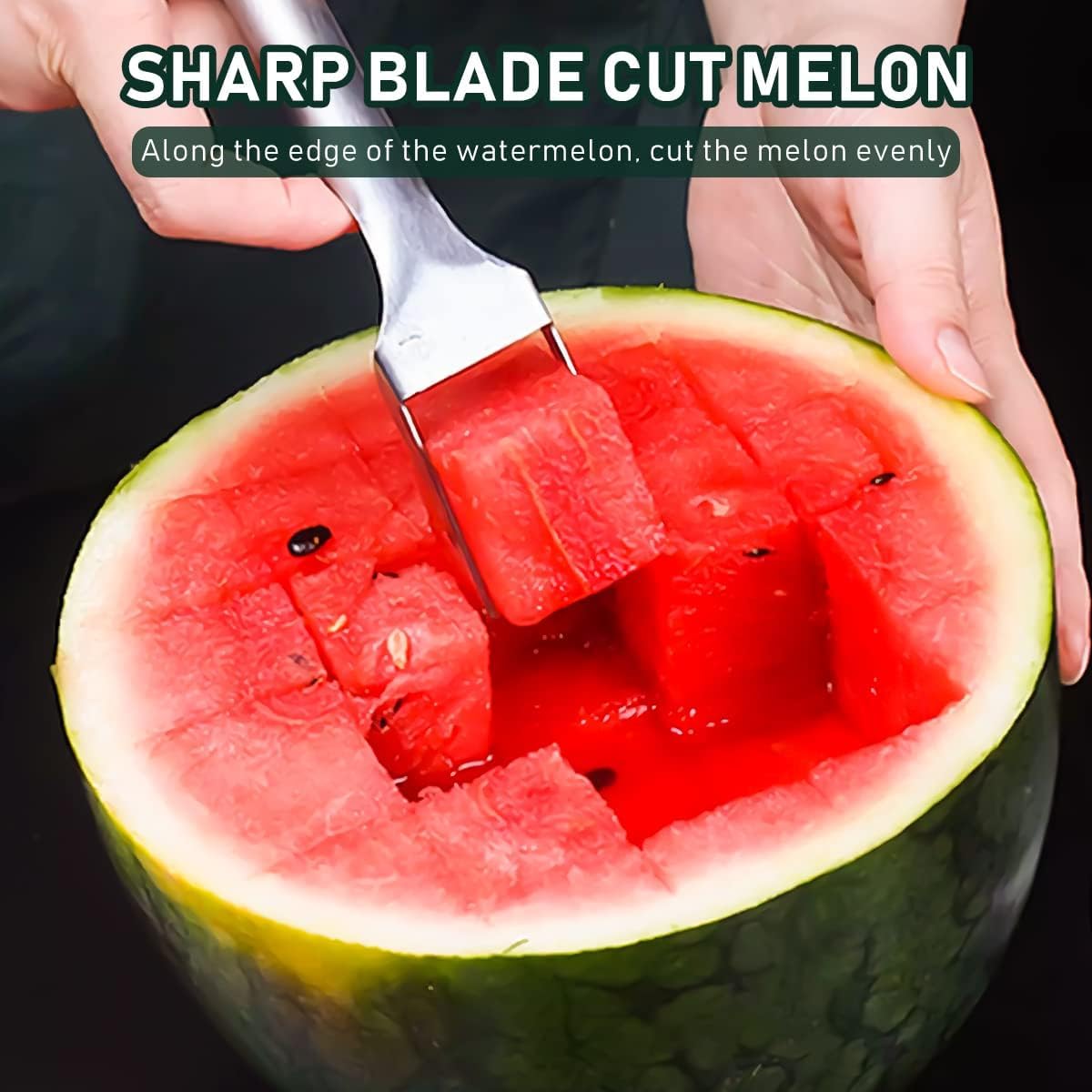 Generic Watermelon Fork Slicer Cutter,Portable Stainless Steel 2-in-1 Watermelon Fork Slicer, Watermelon Cutter Slicer Tool Fruit Forks Slicer for Home Party Camping Kitchen Gadget(2pcs), dsf451