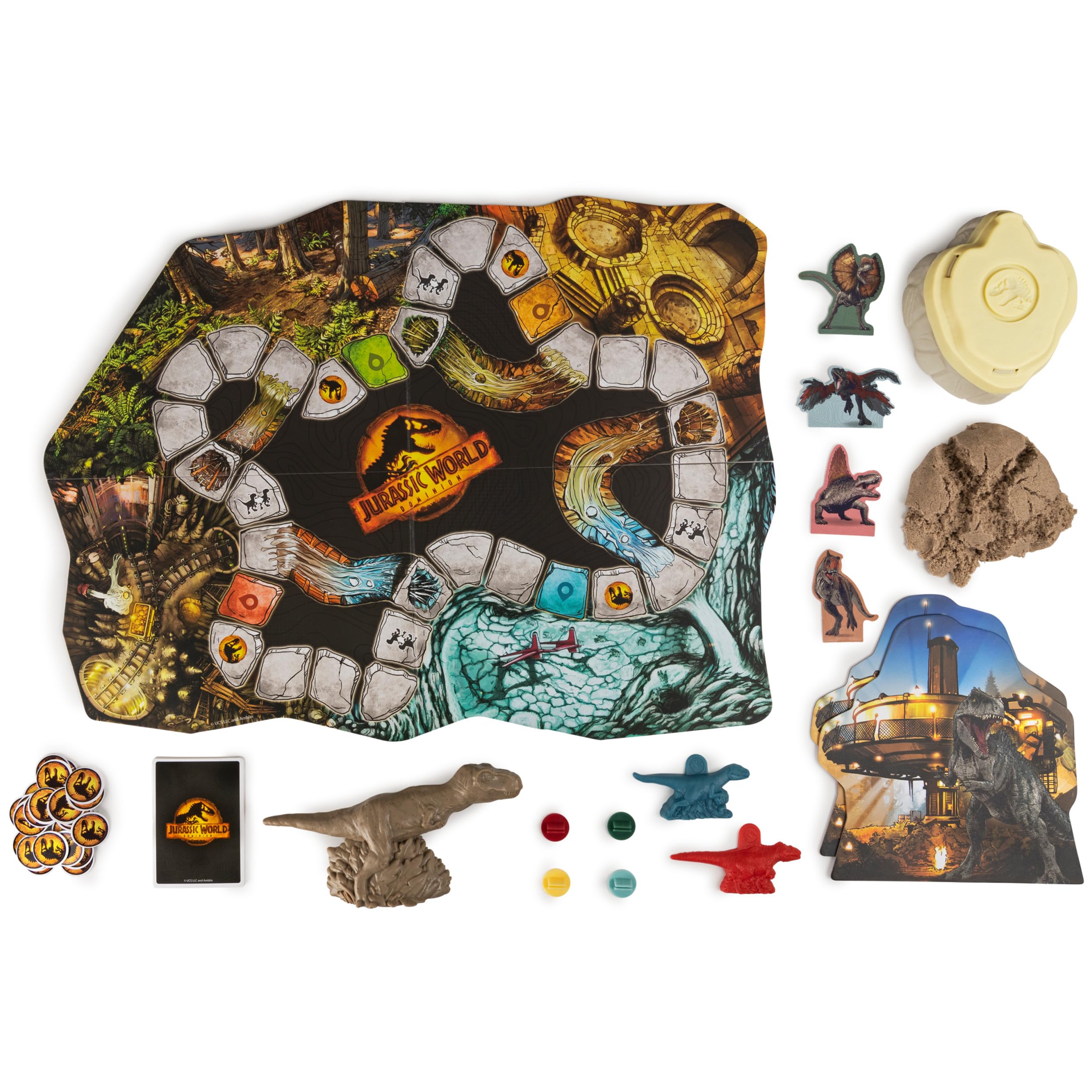 Spin Master Games, Jurassic World Dominion, Stomp N’ Smash Board Game Sensory Dinosaur Toy with Kinetic Sand, Christmas Gifts for Kids, for Ages 5+
