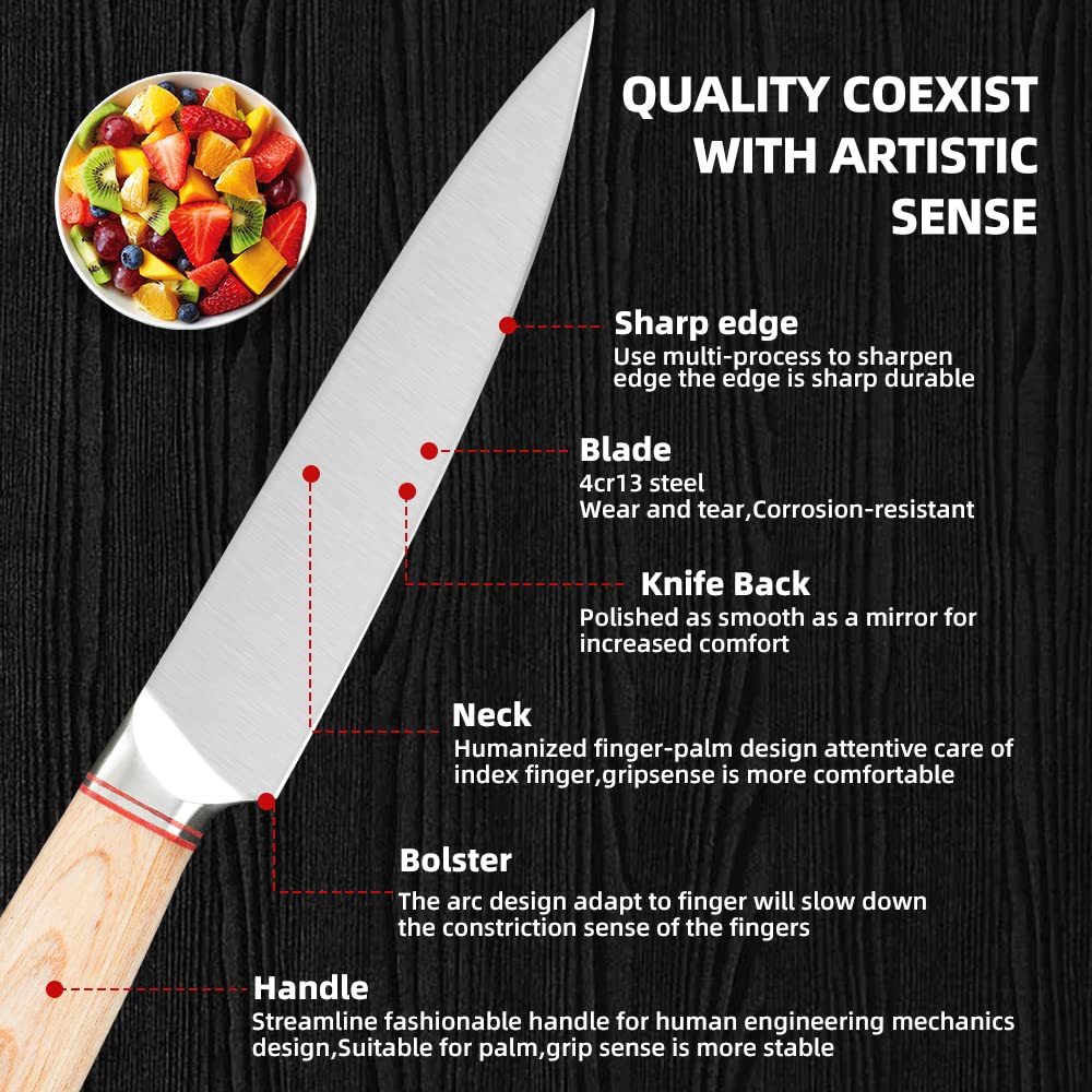 Fseoot Kitchen Utility Knife, Small Kitchen Knife Vegetable and Fruit Knife, Paring Knife with Ergonomic Handle for Home and Outdoor Use (khaki)