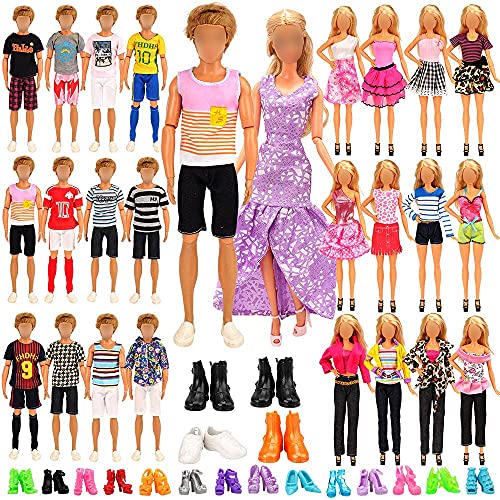 Miunana Lot 34 pcs Random Doll Clothes Shoes Set for 11.5 inch Doll, Includ 10 PCS Boy Doll Clothes + 5 Girl Clothes + 5 Girl Fashion Skirts + 4 Pairs for Boy Shoes + 10 Pairs of Girl Doll Shoes