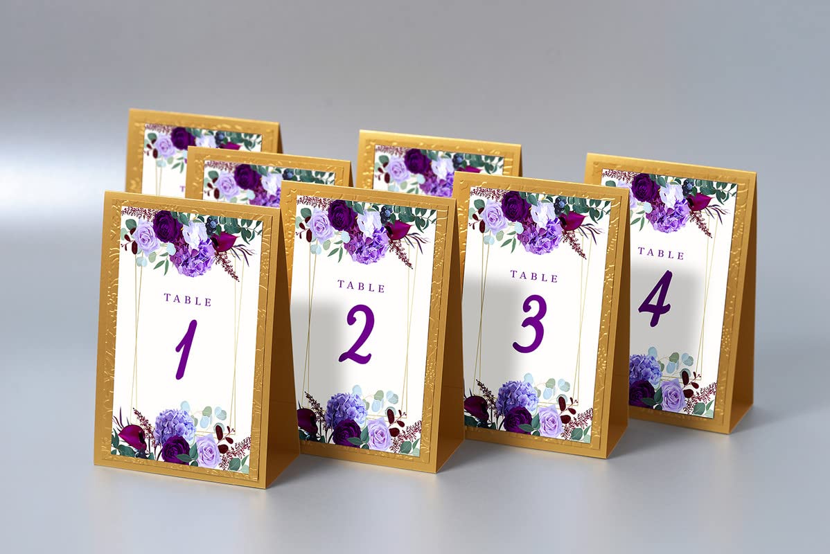 SLS Vision Table Number Cards for Wedding or Other Events. 4x6 Inches, Double-Sided, Numbers 1-25 Plus Head Table Card, Made in USA. Purple Bliss.