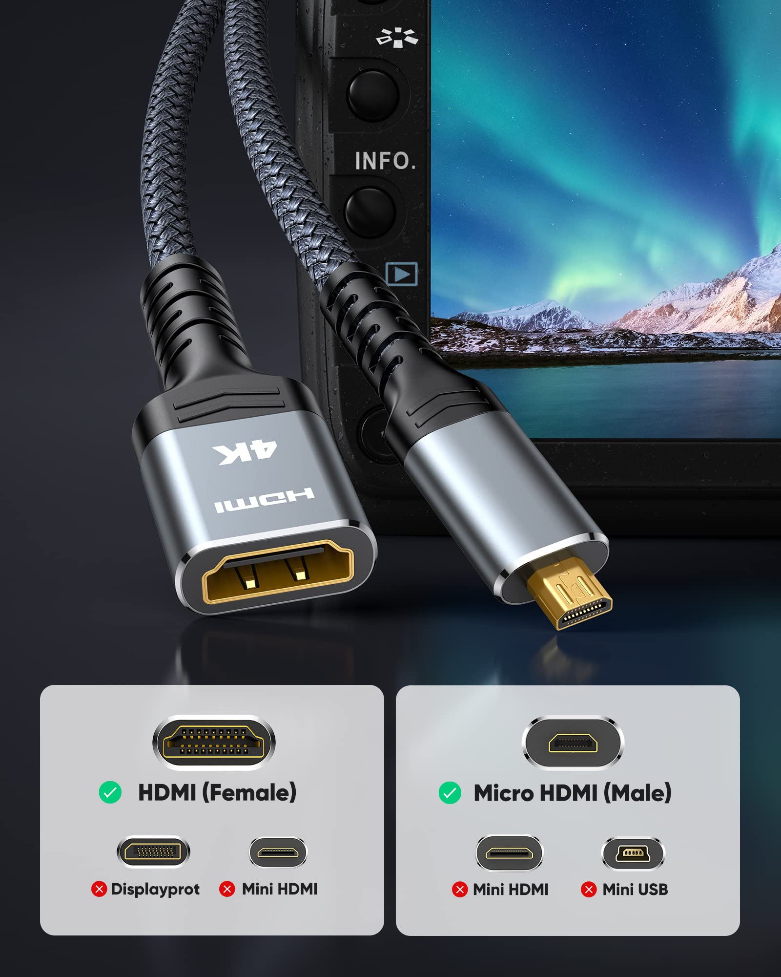 Highwings Micro HDMI to HDMI Adapter, 4K Micro HDMI Male to HDMI 2.0 Female Cable Bidirectional 4K/8K 60Hz HDR 3D 18Gbps High Speed for Hero 7/Raspberry Pi 4/EOS M50/A6000 Camera/Retroid Pocket 2+
