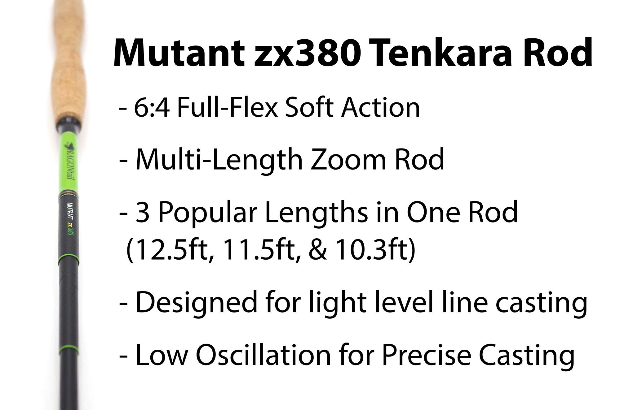 DRAGONtail Mutant zx380 Zoom 3 Length Tenkara Fishing Rod (Soft Action Rod) (with Furled Line Kit)
