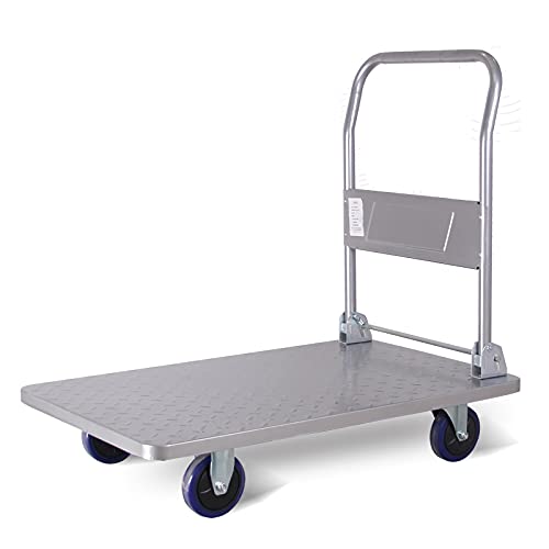 Generic Hand Truck Heavy Duty Platform Truck Steel Large Foldable Hand Cart with Handle and Swivel Wheels for Luggage Flowerpots Goods Moving Trolley Utility Cart (Size : 770lbs-silent)
