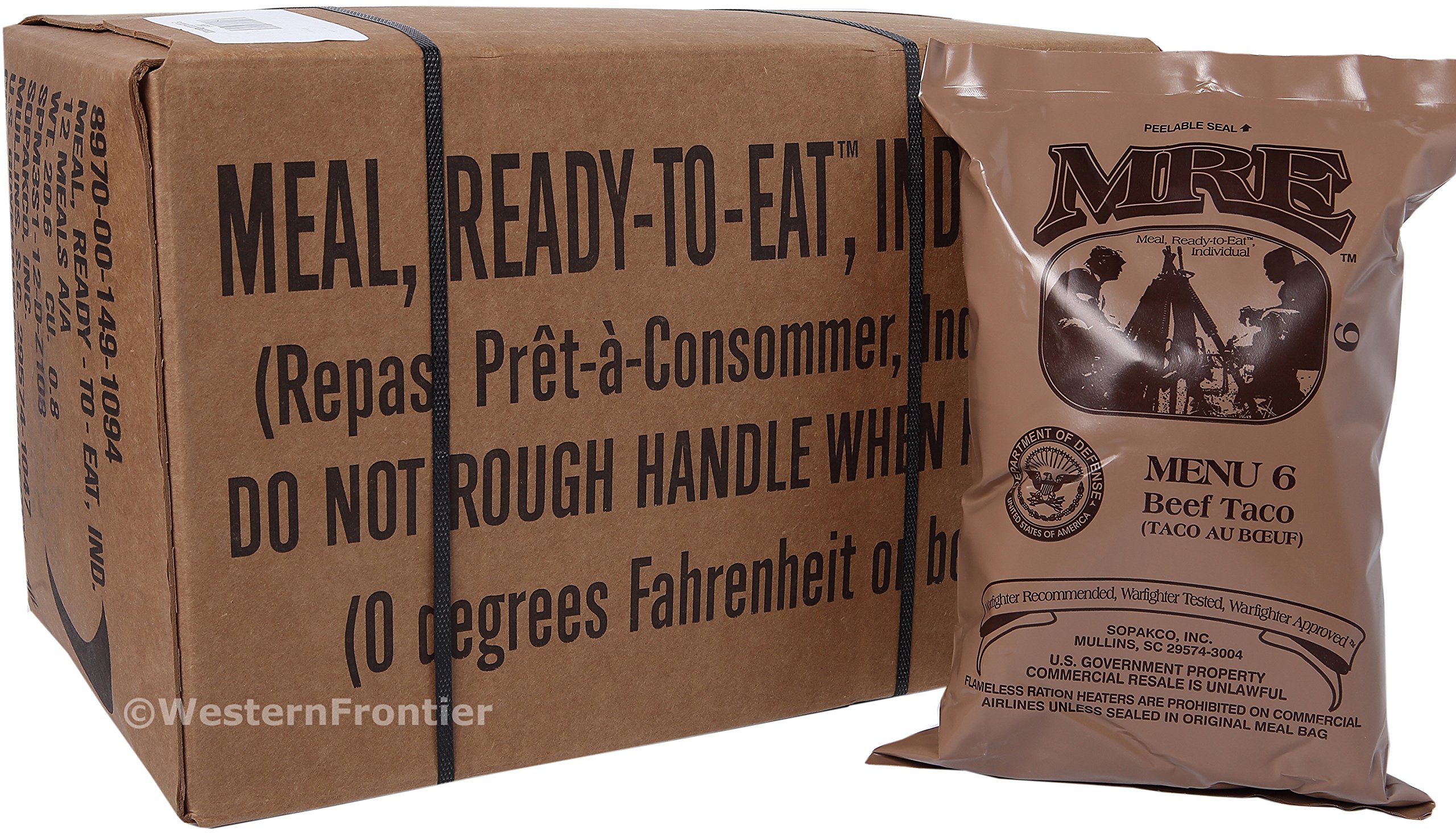 MRE A-Menu Case, 2018 Inspection Date Military Meal-Ready-to-Eat. Case of 12 Genuine US Military Surplus MREs with A Case Menu Selections.