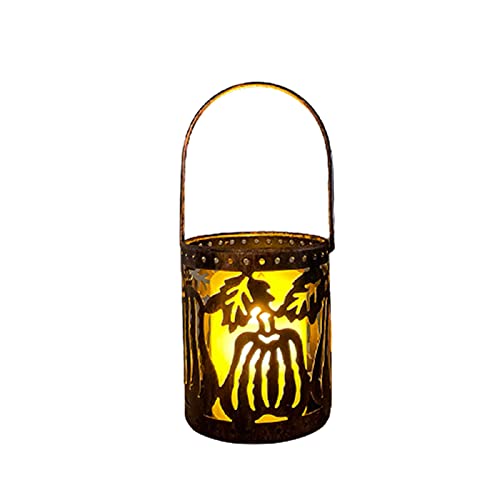 sakalaexp Halloween Hollow Wrought Iron Candle Holder Small Lantern Led Decoration Table Lamp Lights Indoor Outdoor Home Garden Hanging Lantern Weddings Party Halloween Thanksgiving Decor
