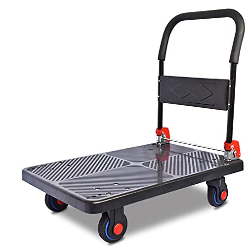 Generic Hand Trucks Folding Hand Truck Portable Foldable Platform Cart with Mute Wheels for Household Library Large Trolley 660lbs Weight Capacity Push Cart (Color : Blackwheel)