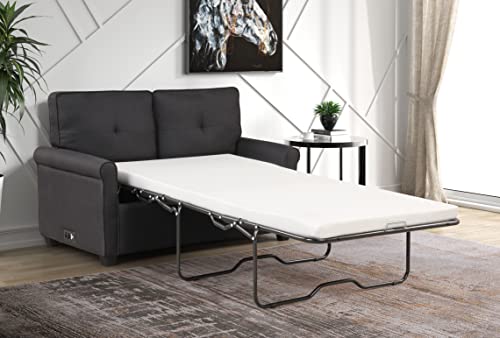 JUBILOOM Pull Out Sofa Couch, Folding Futon Sleeper Bed with 2 USB Ports, Convertible Twin Loveseat Furniture for Compact Small Space, Dorm, Living Room Apartment, Office (Black)