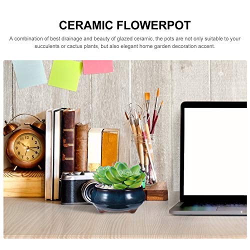 Happyyami 2pcs Round Ceramic Bonsai Flower Pots Ceramic Succulent Bowl Succulent Pots Planter with Drainage Hole Home Decoration