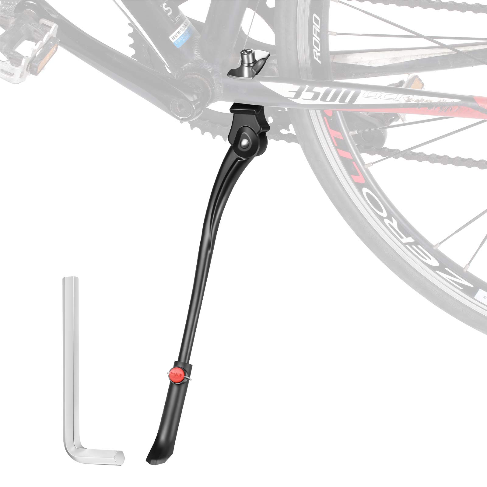 Cycling Side Kickstand Adjustable Bicycle Support Stand Aluminum Alloy Bike Support Stand with 8 mm Hexagon Wrench for 24, 26, 27.5 Inch Bike (Black)