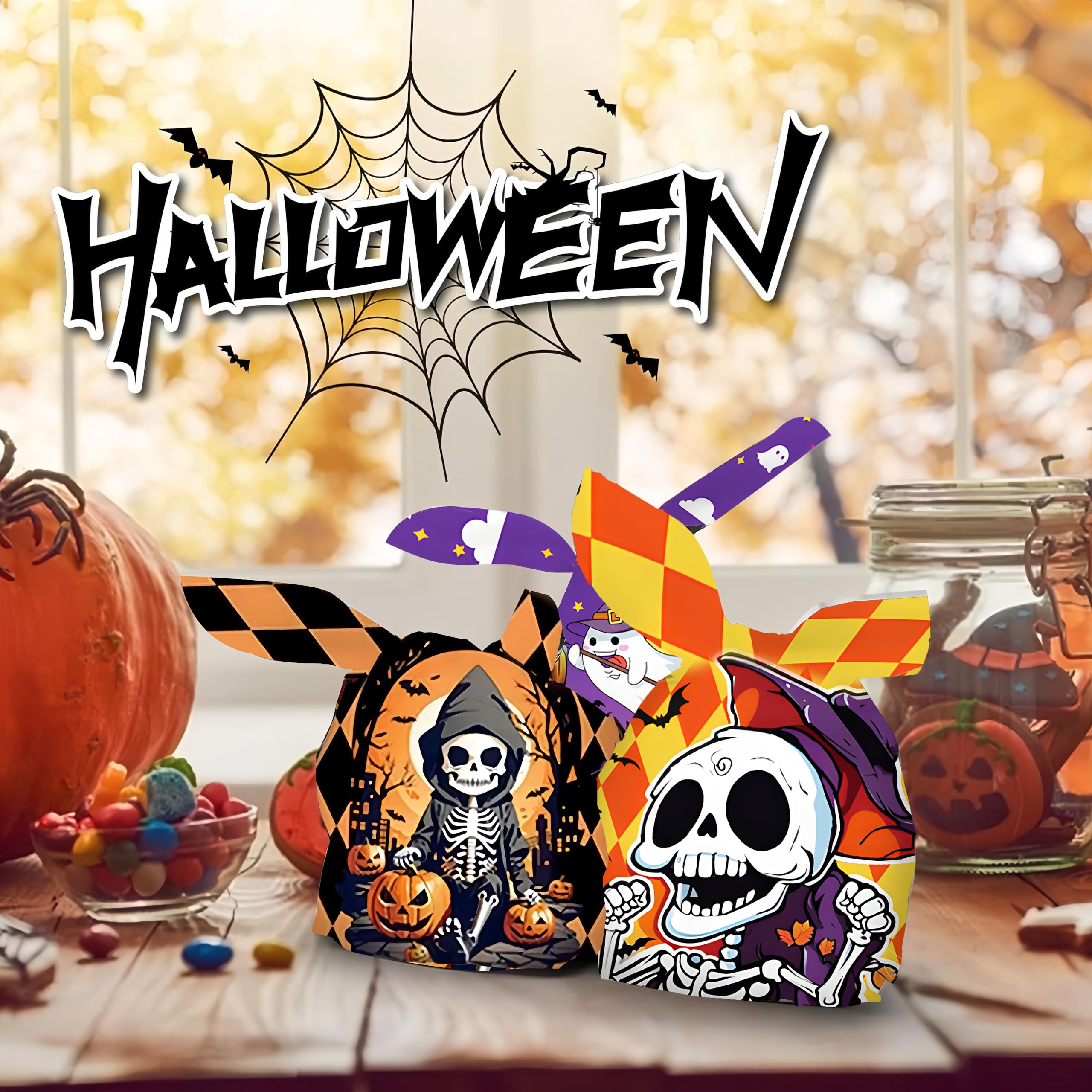 FTWONLIVE Halloween Treat Bags (12 Patterns With, 200 Pieces), Halloween Candy Bags for Trick or Treating, Halloween Candy Bag Party Supplies: Halloween Candy Bag