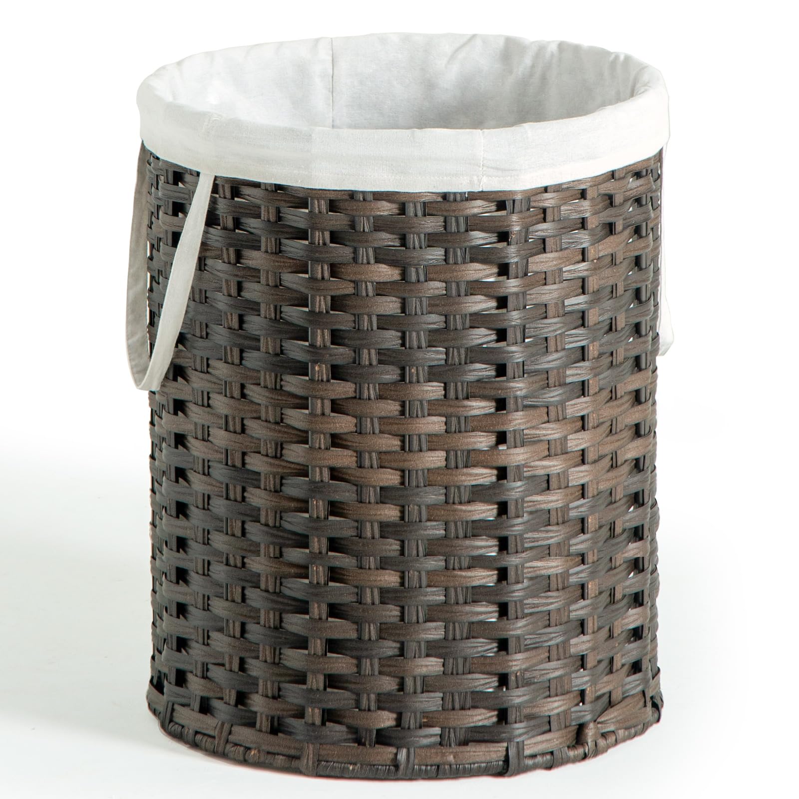 KUREEISE Laundry Basket, Handwoven Rattan Laundry Hamper, No Install Needed, 26.5 Gal (100L) Round Clothes Hamper with Removable Bag & Handles, Foldable Storage Basket for Bedroom(Brown)