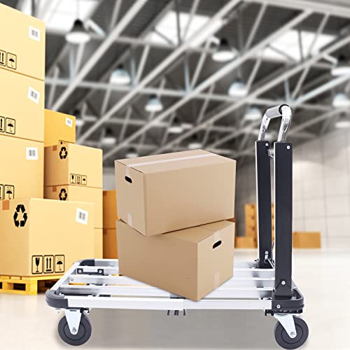 Foldable Platform Cart, 330 lbs Luggage Cart Folding Moving Dolly Luggage Trolley Push Hand Truck Telescopic Adjustment Trolley Rubber Wheel