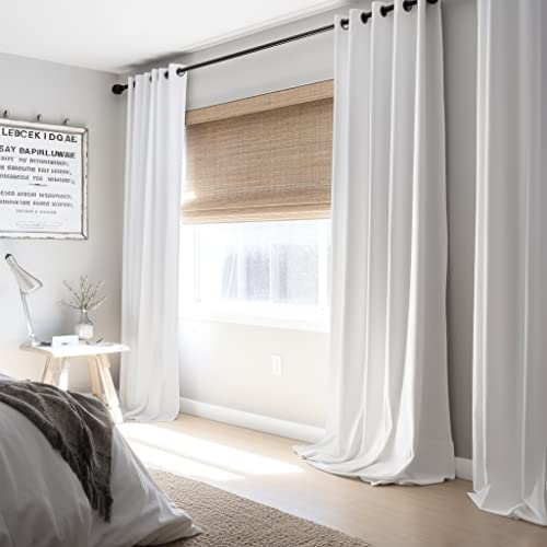 RHF 100% White Blackout Curtains for Bedroom 84 Inches Long (with Liner), White Linen Blackout Curtains for Living Room 2 Panels Set, Grommet Curtains & Drapes, Burlap Curtains- 2 Panels, 50x84