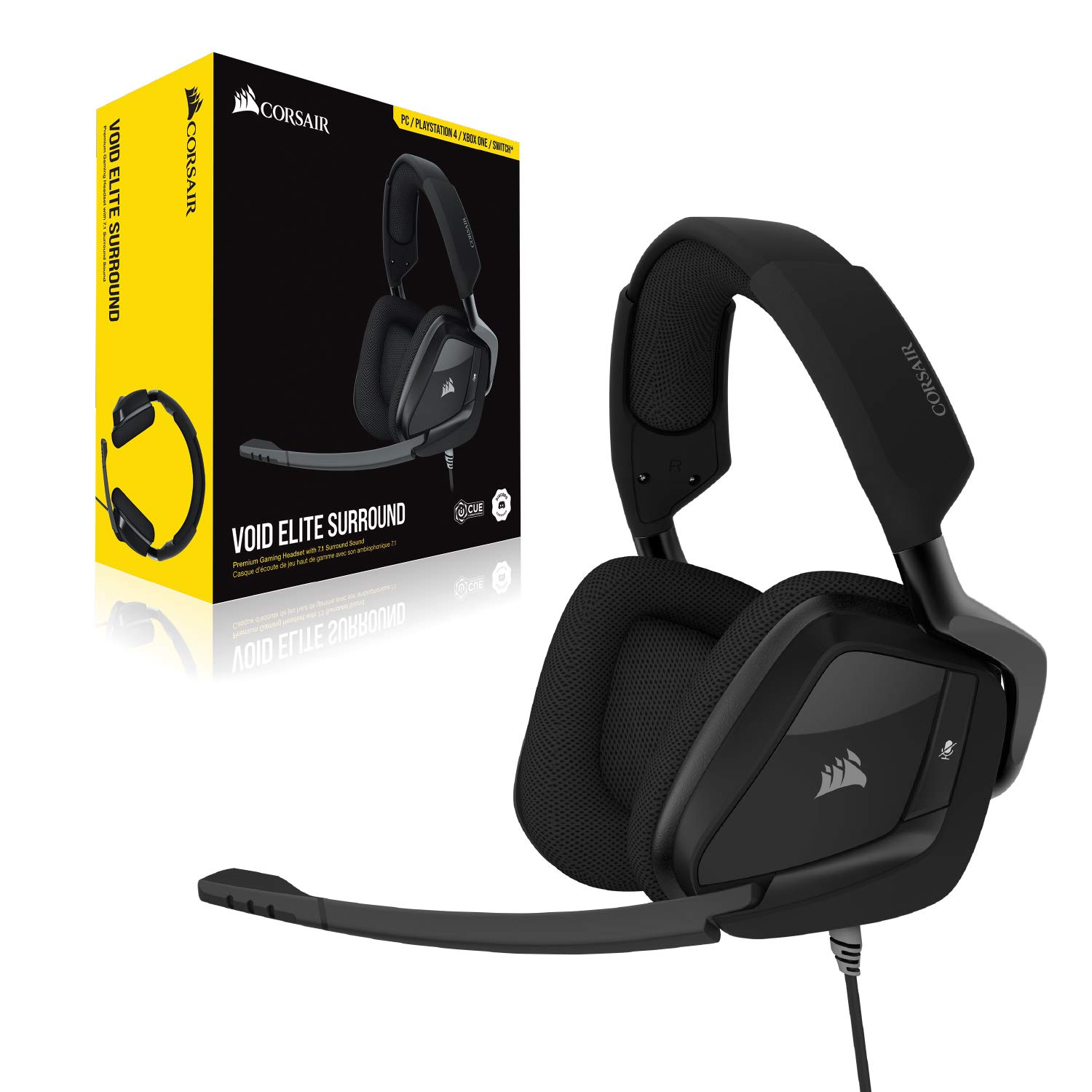 Corsair VOID Elite Surround Premium Gaming Headset with 7.1 Surround Sound, Carbon (Renewed)