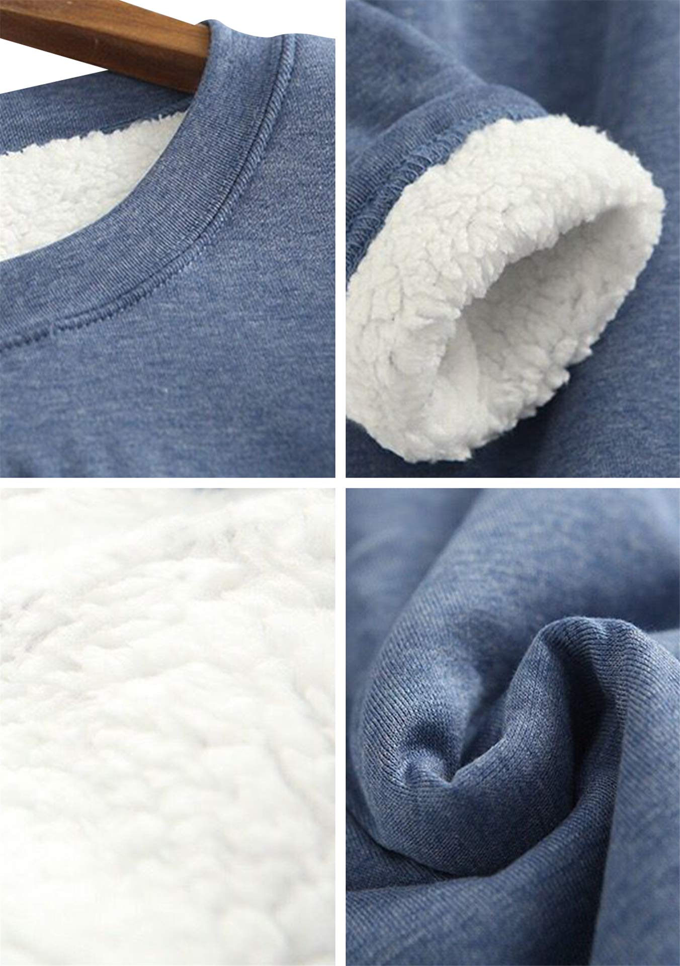 EFOFEI Women Oversized Long Sleeve Sherpa Pullover Fuzzy Fleece Sweatshirt Blue M