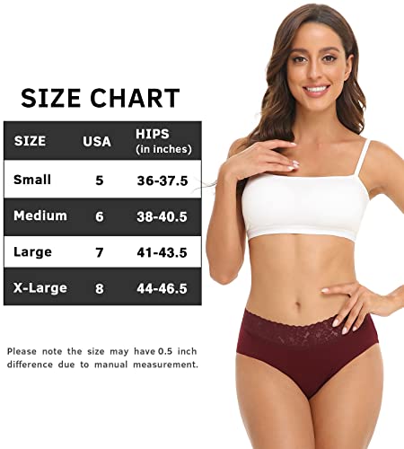 RHYFF Womens Underwear Cotton Bikini Panties Lace Soft Hipster Panty Ladies Stretch Full Briefs 5 Pack(R6004L-Dark)