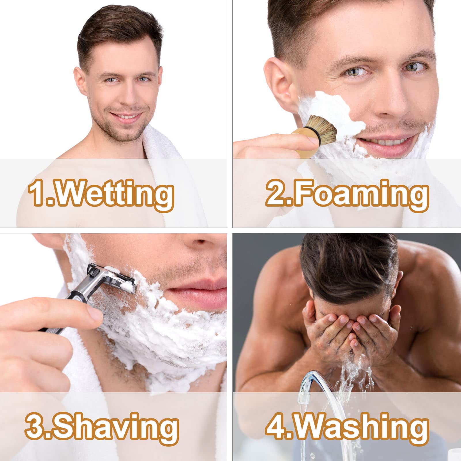 Genixart Nature Bristle Shaving Brush with Varnished Wooden Handle Plus Transparent Base, Perfect for Mens Wet Shave (1pc Gift Pack)