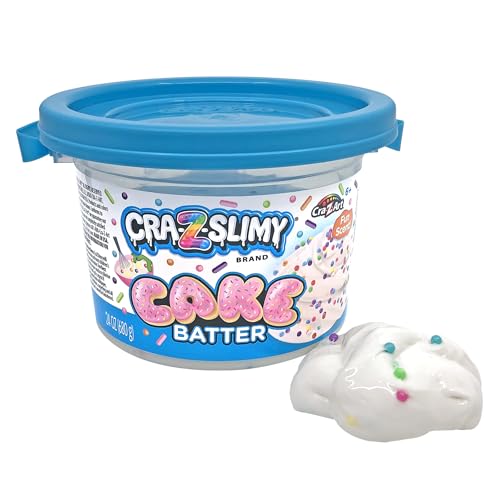 Cra-Z-Slimy 24oz Premade Slime, Cake Batter Scented Clear Slime Stretchy Glossy Non-Sticky 1.5lb Slime Bucket with Add-ins