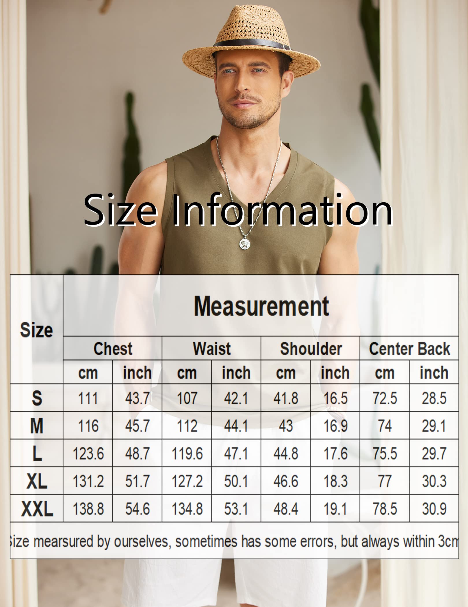COOFANDY Men's Linen V Neck Tank Top Sleeveless Beach Summer Casual Shirt Tops Black