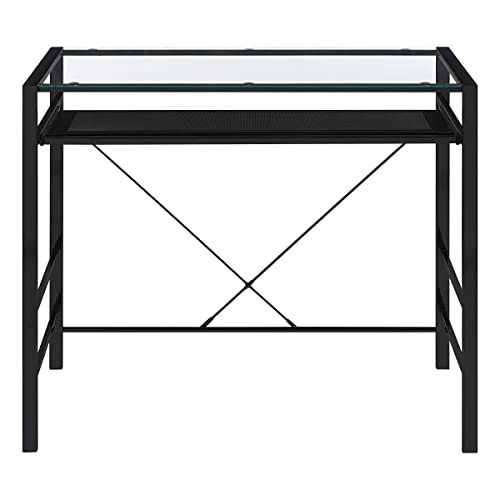 OSP Home Furnishings Zephyr Computer Desk with Keyboard Shelf and Tempered Glass Top, Clear Glass and Black Frame, 36" W x 20" D x 30.25" H