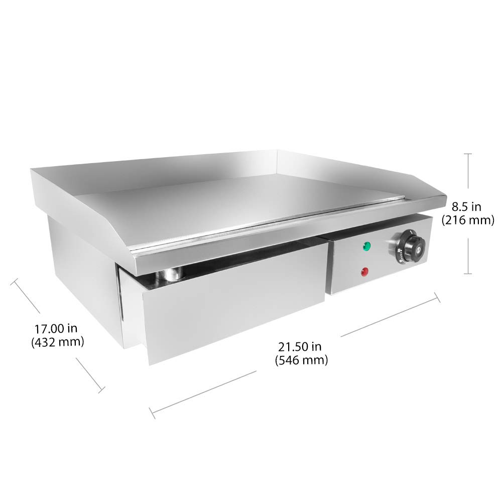 GorillaRock Flat Top Griddle | Teppanyaki Grill with Single Thermostat | Commercial Griddle | 21.50β x 16.00β | 110V