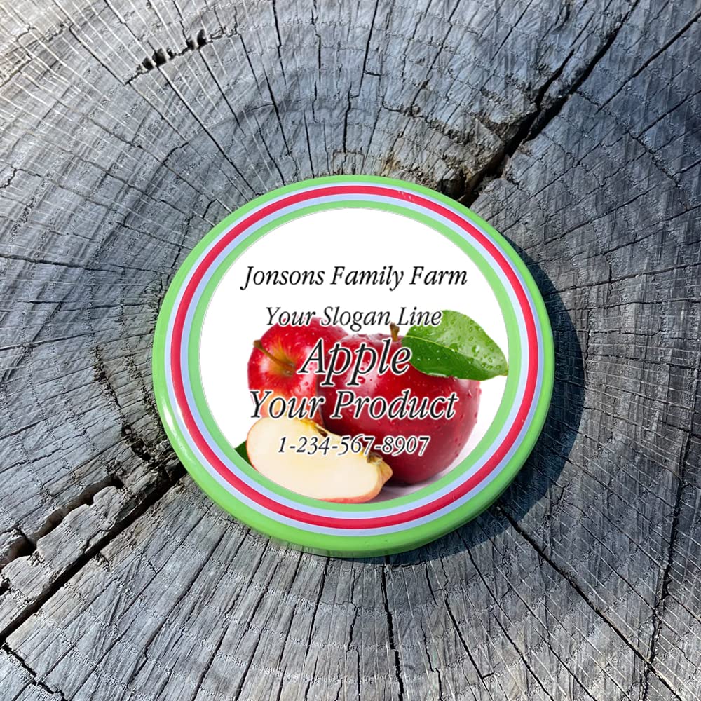 Fruit Adhesive 2 inch Round Paper Labels for Mason Jar Leeds Gift Box Home Canning Jam Jelly Marmalade Candy Syrup Preserves Personalized Farm Kitchen Name (Apple, 12 Labels on 1 Sheet)