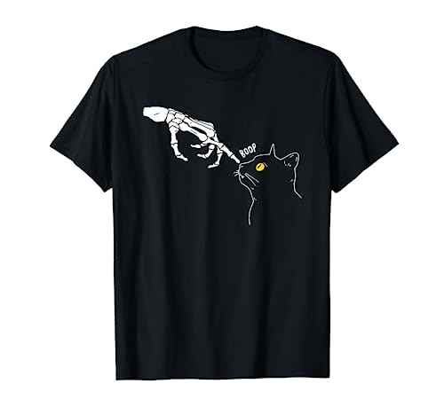 Spooky Boop Skeleton Hand Touch Nose Cat Halloween Costume T-Shirt