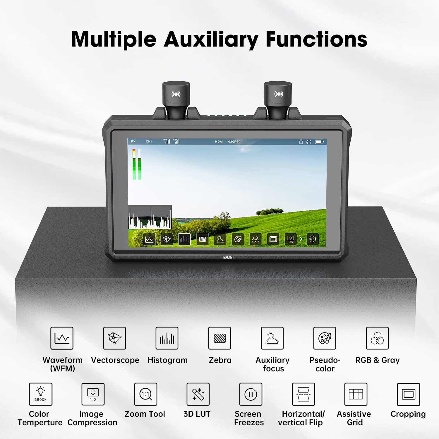 Hollyland Mars M1 [Official] 5.5” Camera Field Monitor Video Transmitter Receiver HDMI SDI Transmission System, 1000nit 3D LUT LCD Touch, 450FT Range 0.08s Latency, 2 Set
