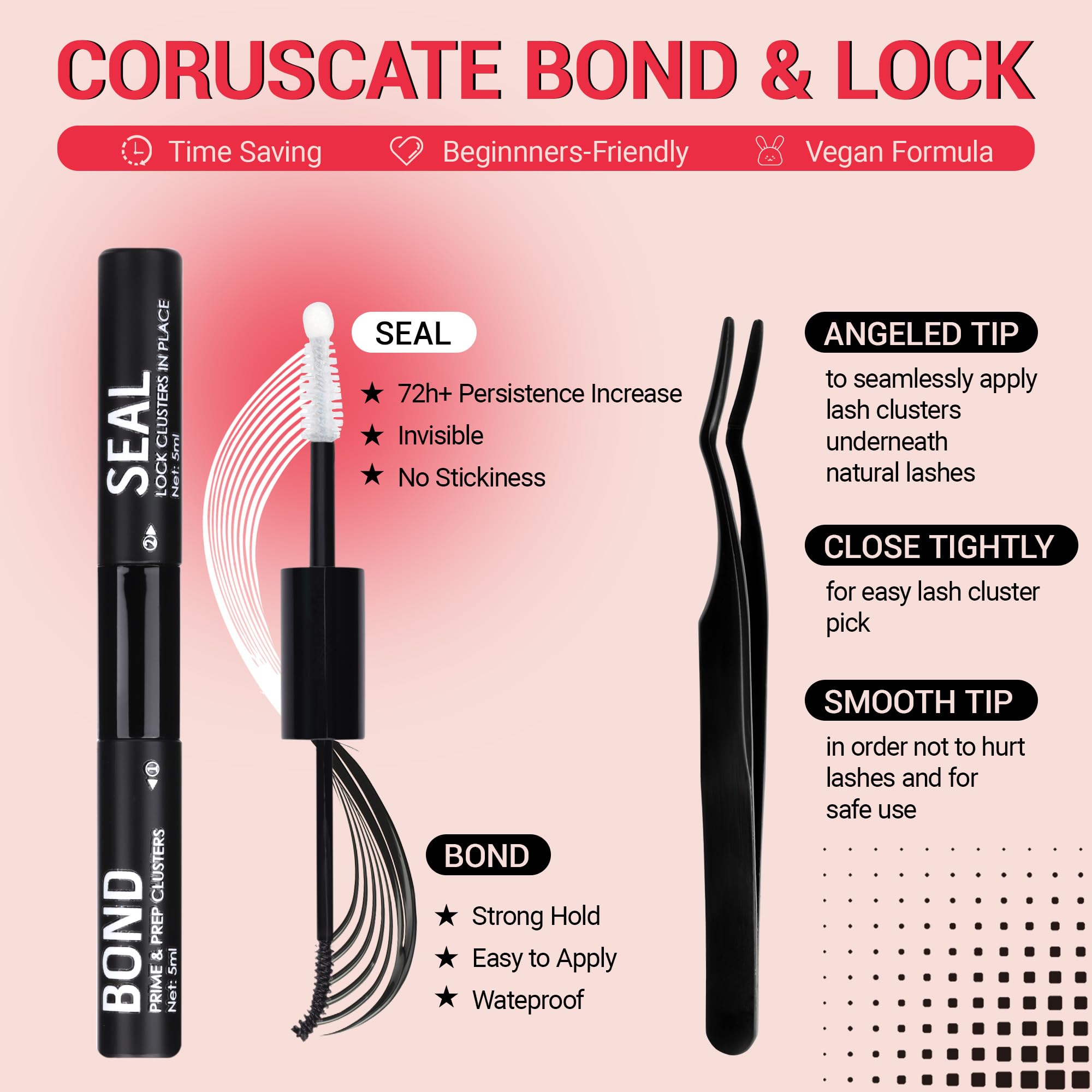 CORUSCATE DIY Lash Extension Kit Clusters 144pcs Eyelash Kit, 8-16mm D Curl Individual Lashes Wispy with Bond and Seal Applicator for at Home (KIT-D-8-16)