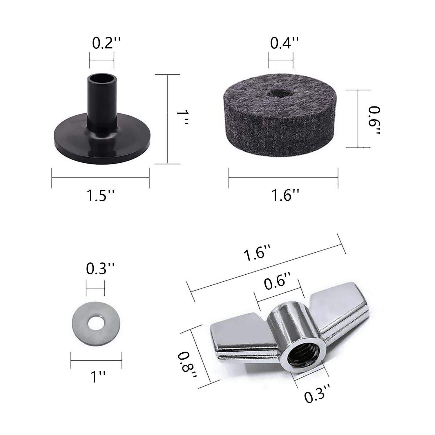 Cymbal Replacement Accessories 12pcs 4 Hi-Hat Clutch Felts & 2 Cymbal Sleeves & 2 Wing Nuts & 4 Washers for Drum