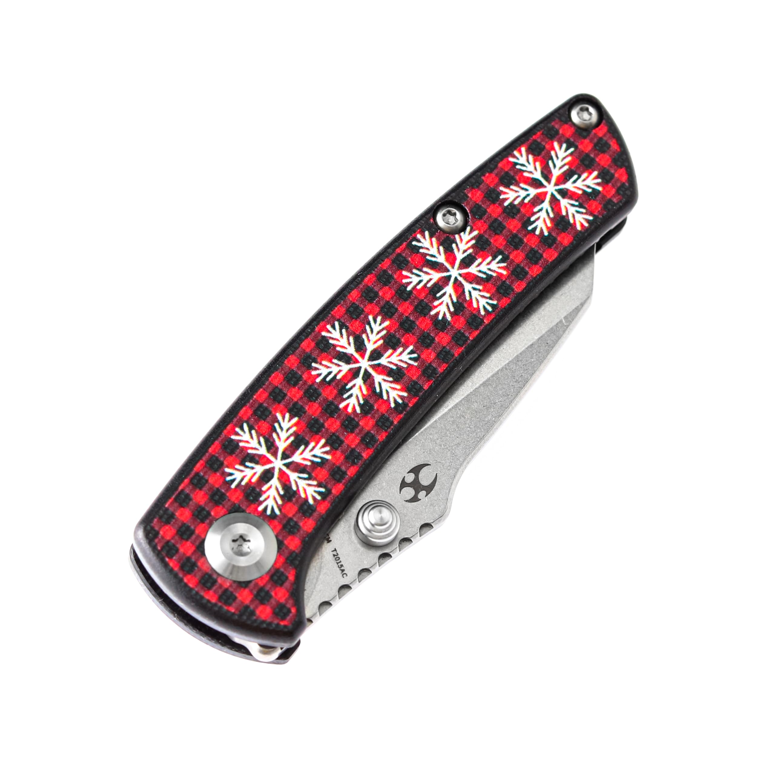 KANSEPT Mini Main Street Pocket EDC Pocket Knife 2.26'' 154CM Material Pocket Folding Knife withPlaid Red and Black G10 with Snowflake Print Handle EDC Box Opener Folding Knife T2015AC