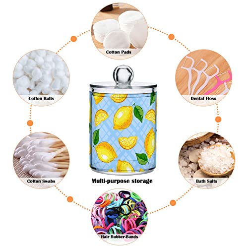 Plastic Jars with Lids,Yellow Lemons Blue Checkered Bulk Pack Storage Containers Wide Mouth Airtight Canister Jar for Kitchen Bathroom Farmhouse Makeup Countertop Household,Set 2