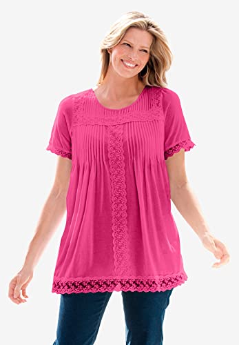 Woman Within Women's Plus Size Lace-Trim Pintucked Tunic - 2X, White