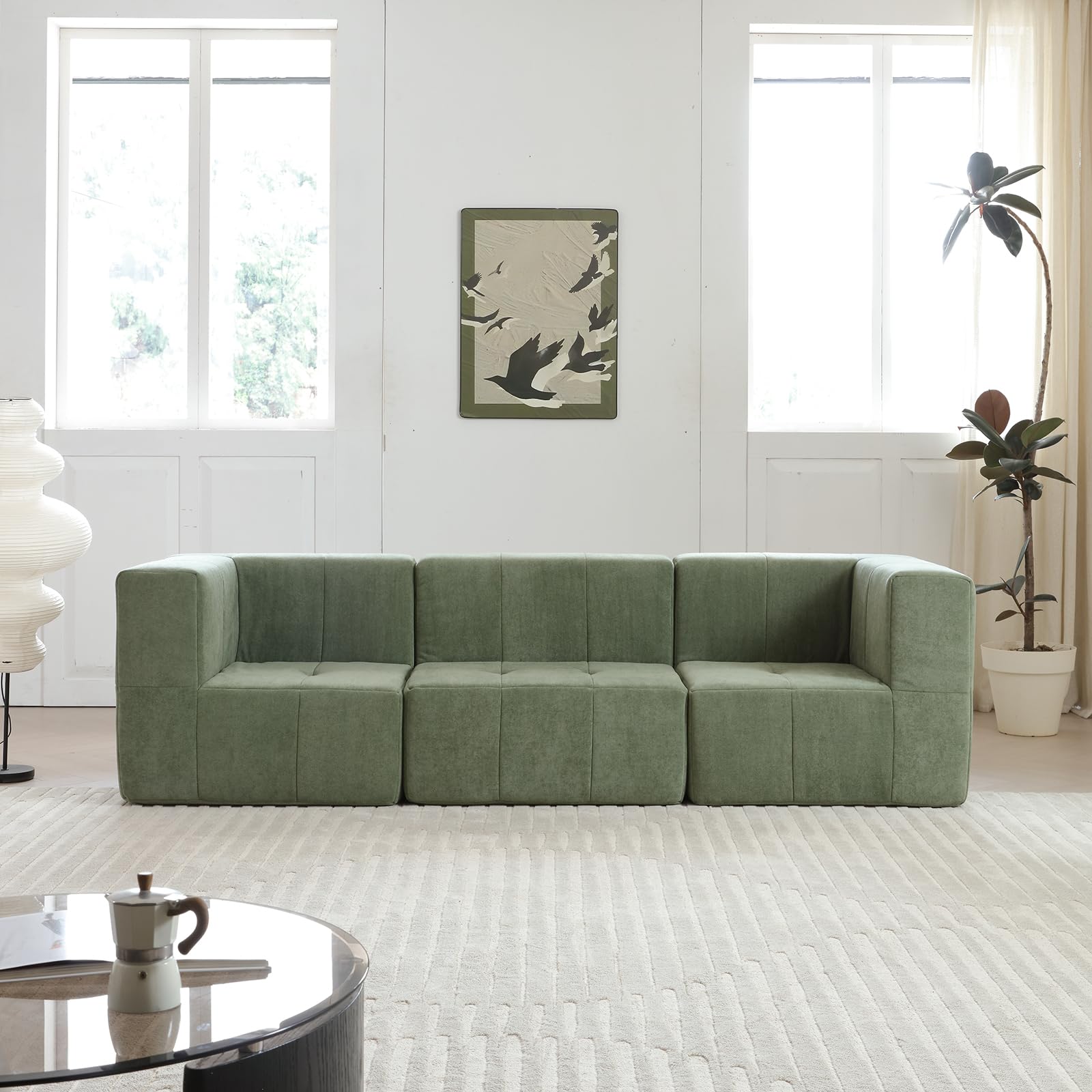 FUKAYI Modular Sectional Sofa Couch Modern Compressed Sofa Couch 3-Seat Foam Couch for Living Room, Apartment, Studio, Office,Ivory