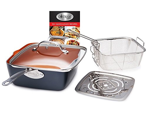 Gotham Steel Ultimate Piece All in One Chef’s Kitchen Copper Coating – Includes Skillets, Stock Pots, Deep Square Pan with Fry Basket, 15 Pc Set