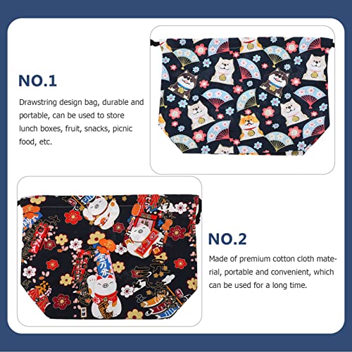 Healeved 2Pcs Japanese Style Lunch Bag Drawstring Lunch Bag Reusable Bento Box Bag Lunch Box Bag