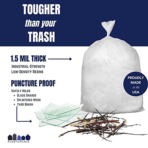 Plasticplace 55-60 gallon Trash Bags │ 1.5 Mil │ Clear Heavy Duty Garbage Can Liners │ 38” x 58” (50Count)