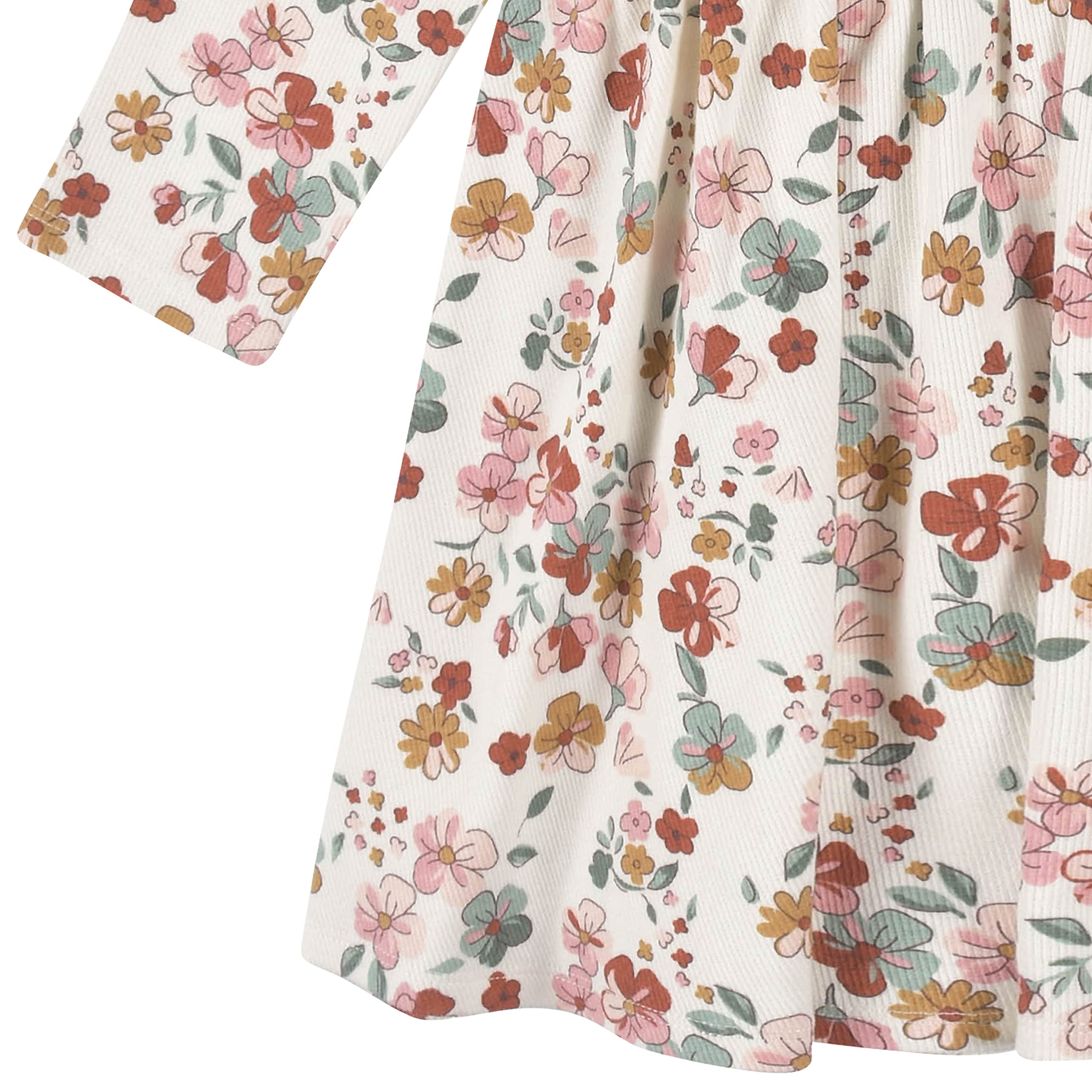 Gerber Baby Girls' Toddler 2-Pack Long Sleeve Dresses, Vanilla & Green Floral, 2T