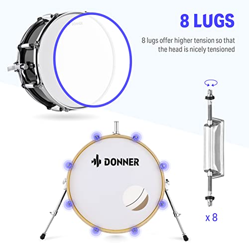 Donner Drum Set Adult 5-Piece with Practice Mute Pad, 22 inch Full-Size Acoustic Drum Kit Transparent Acrylic high-end, Red-DDS-1000p