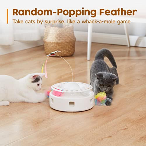 Potaroma Cat Toys 3in1 Automatic Interactive Kitten Toy, Fluttering Butterfly, Moving Ambush Feather, Track Balls, Dual Power Supplies, USB Powered, Indoor Exercise Kicker (Bright White)