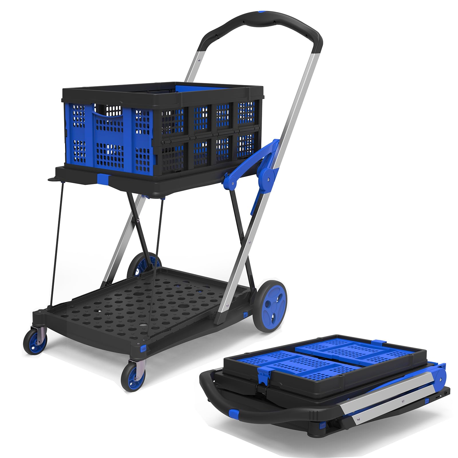 Hand Truck Dolly Foldable, 330LBS Capacity Portable Folding Hand Truck with Retractable&Adjustable Handle, Convertible Hand Cart with 4 Wheels for Heavy Duty, Collapsible Dolly Cart for Moving
