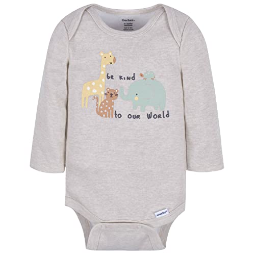 Gerber Unisex Baby 3-Pack Long Sleeve Onesies Bodysuit Kind World White 6-9 Months