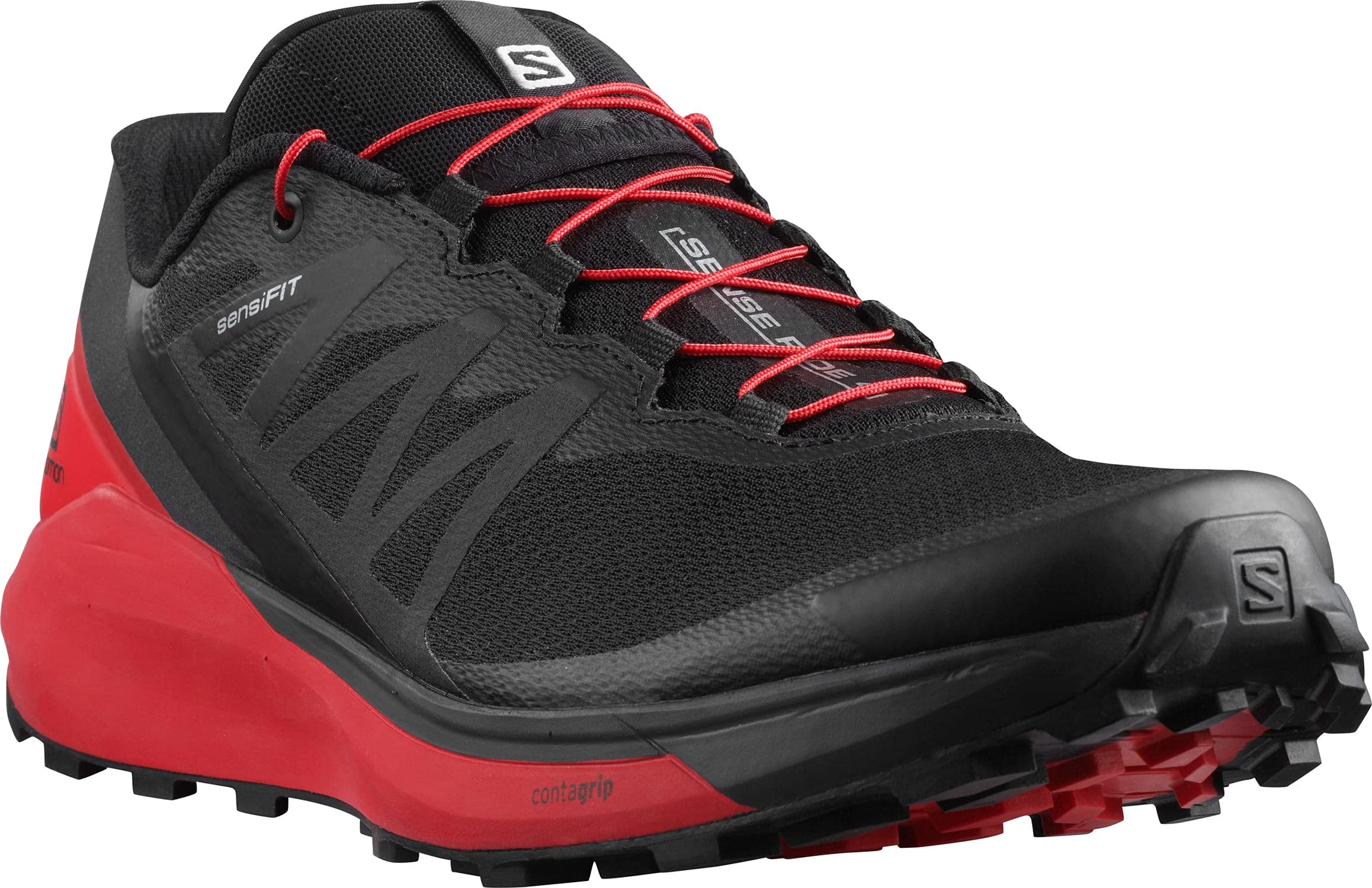 Salomon Sense Ride 4 Trail Running Shoes for Men, Black/Goji Berry/Phantom, 7