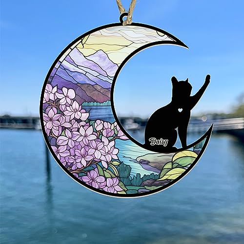Personalized Cat Memorial Suncatcher/Ornament - Custom Name Cat Loss Memorial Christmas 2023 Ornament, Stained Glass Light Catcher Cat Sympathy Gift, Pet Remembrance Keepsake Memory Window Hangings