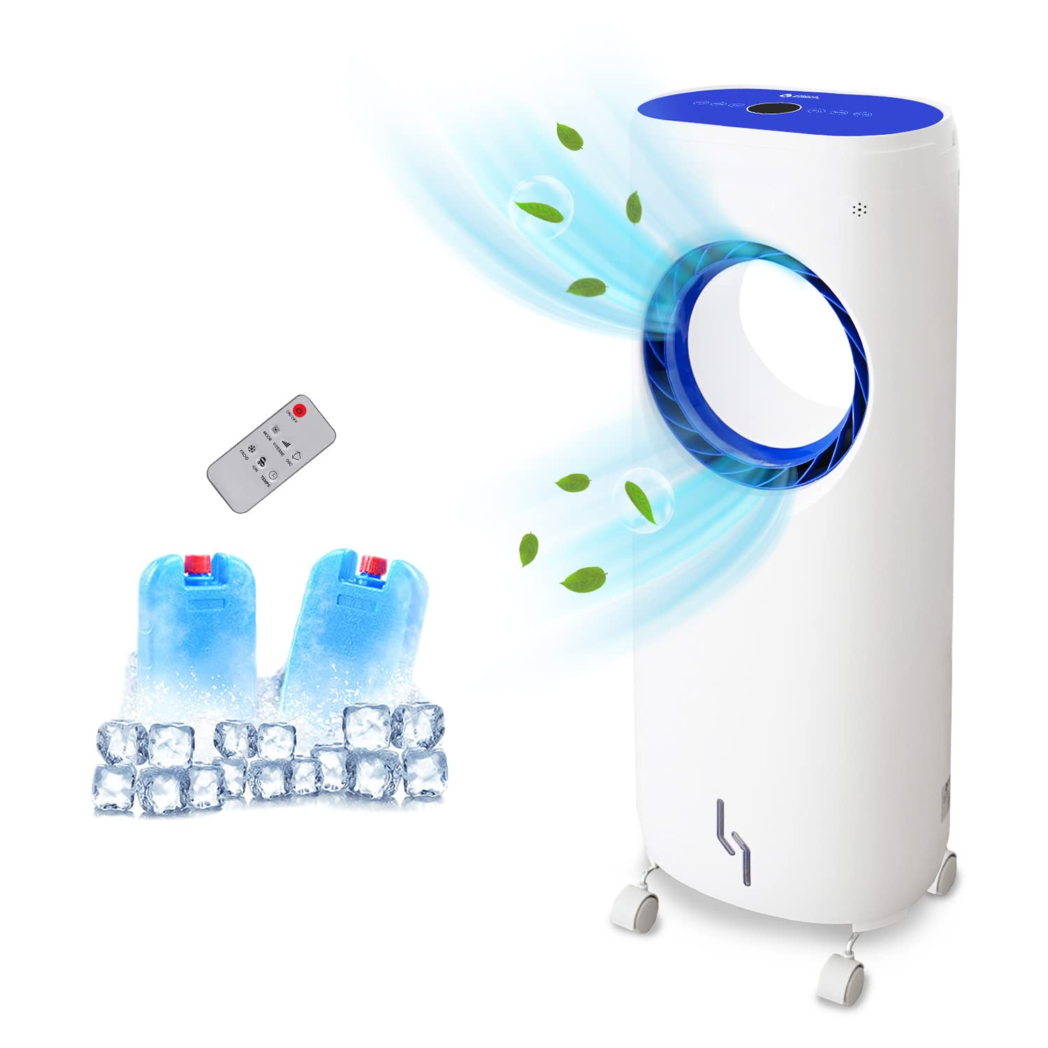 Evaporative Portable Air Cooling Bladeless Fan With 3 Speeds, Low Noise, Tower Design, Timer Options And Wireless Remote