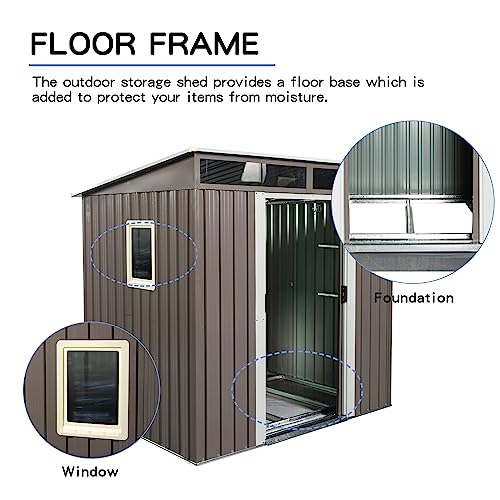 RITSU 6FT x 5FT Outdoor Storage Shed with Sheds & Outdoor Storage Clearance,Metal Tool Shed with Lockable Door,Shutter Vents and Waterproof Pent Roof for Backyard Patio Lawn, Grey