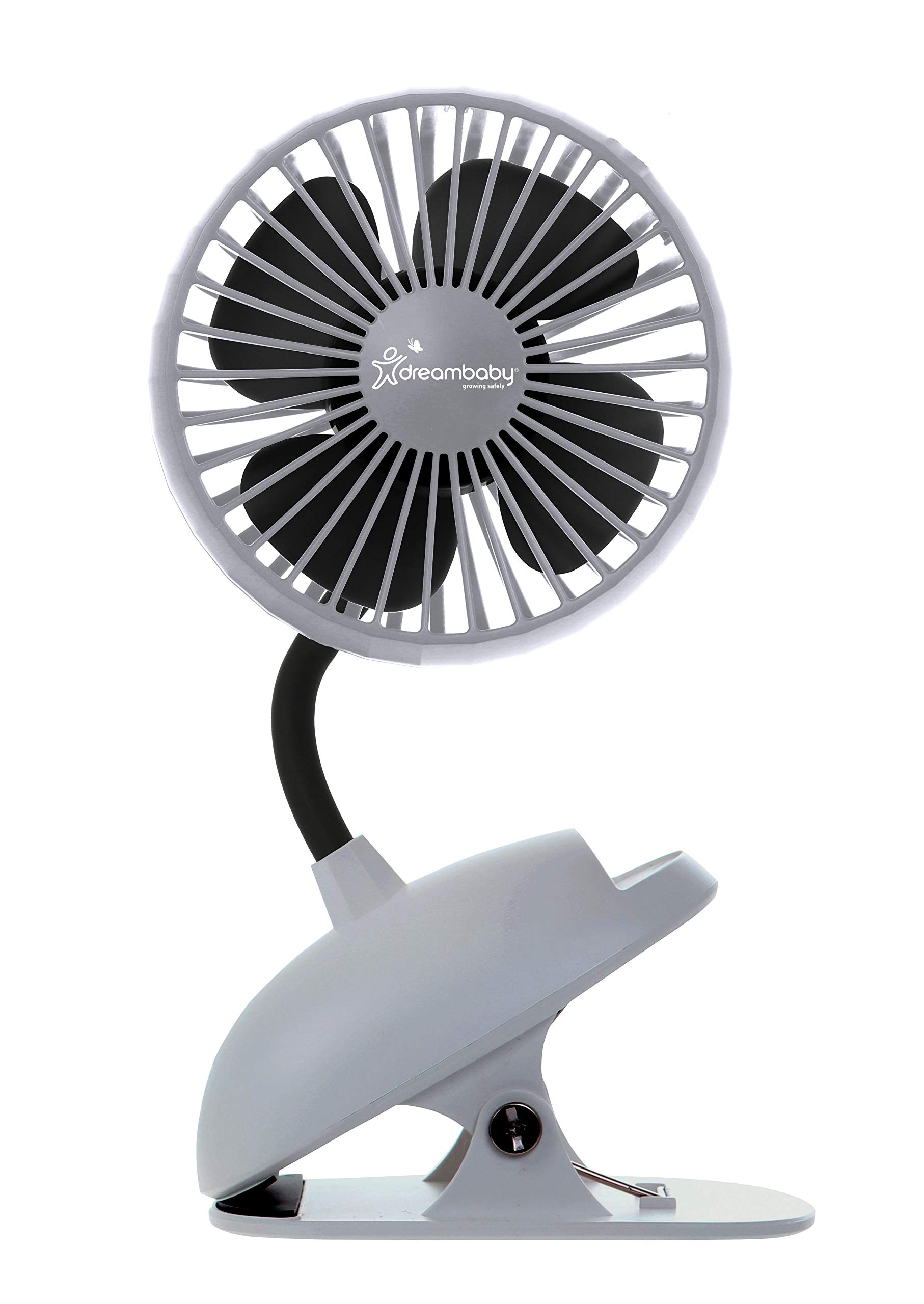 Dreambaby Portable USB Rechargeable Clip-On Stroller Fan - with Breeze Mode - Grey - Model L2346