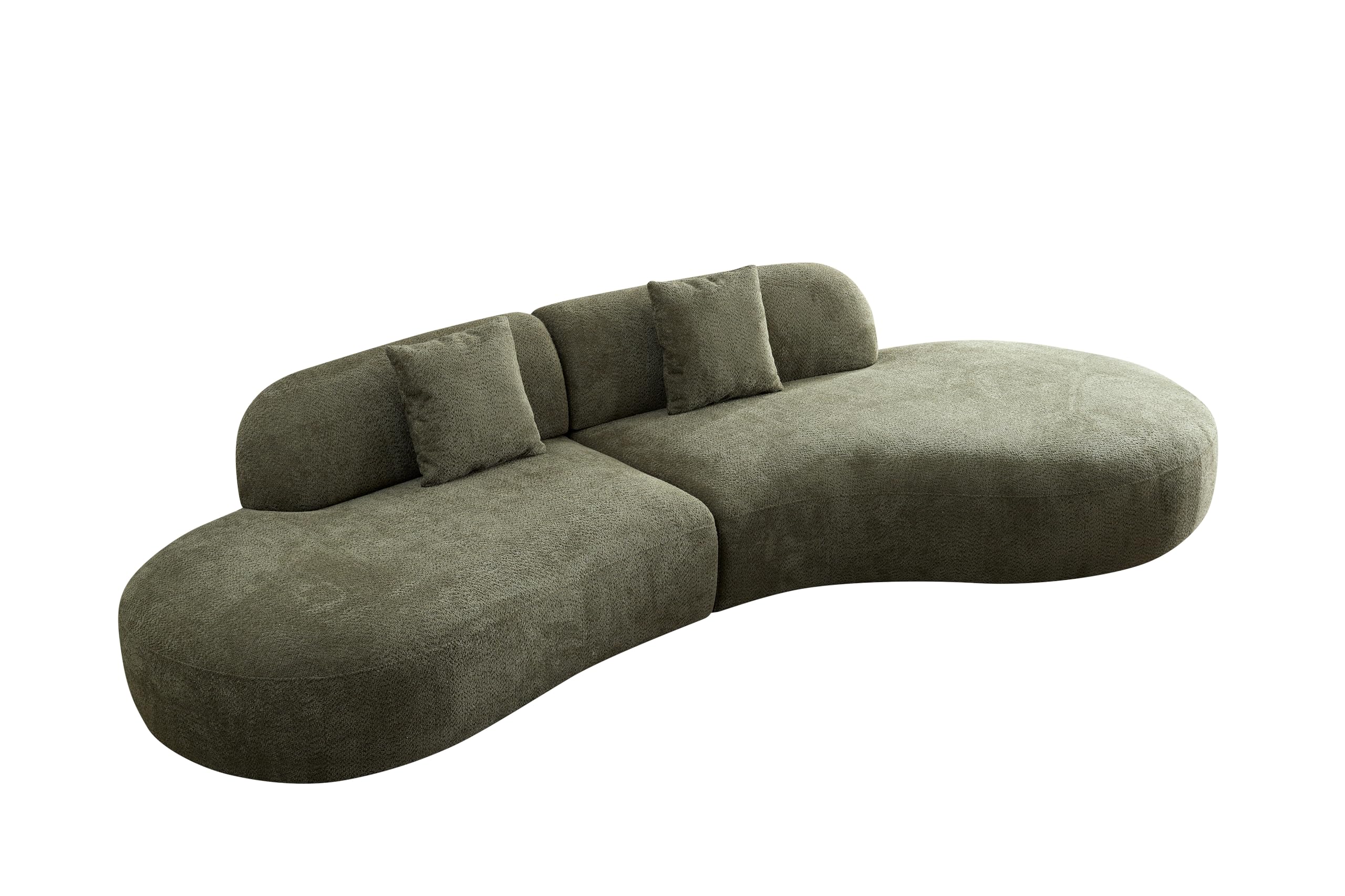 LETBASK 135.4" Curved Sectional Sofa,Oversized Modular Chaise Longue,6-Seat Boucle Fabric Couch with Pillows for Living Room,Apartment,Office (Green+Right-Facing)