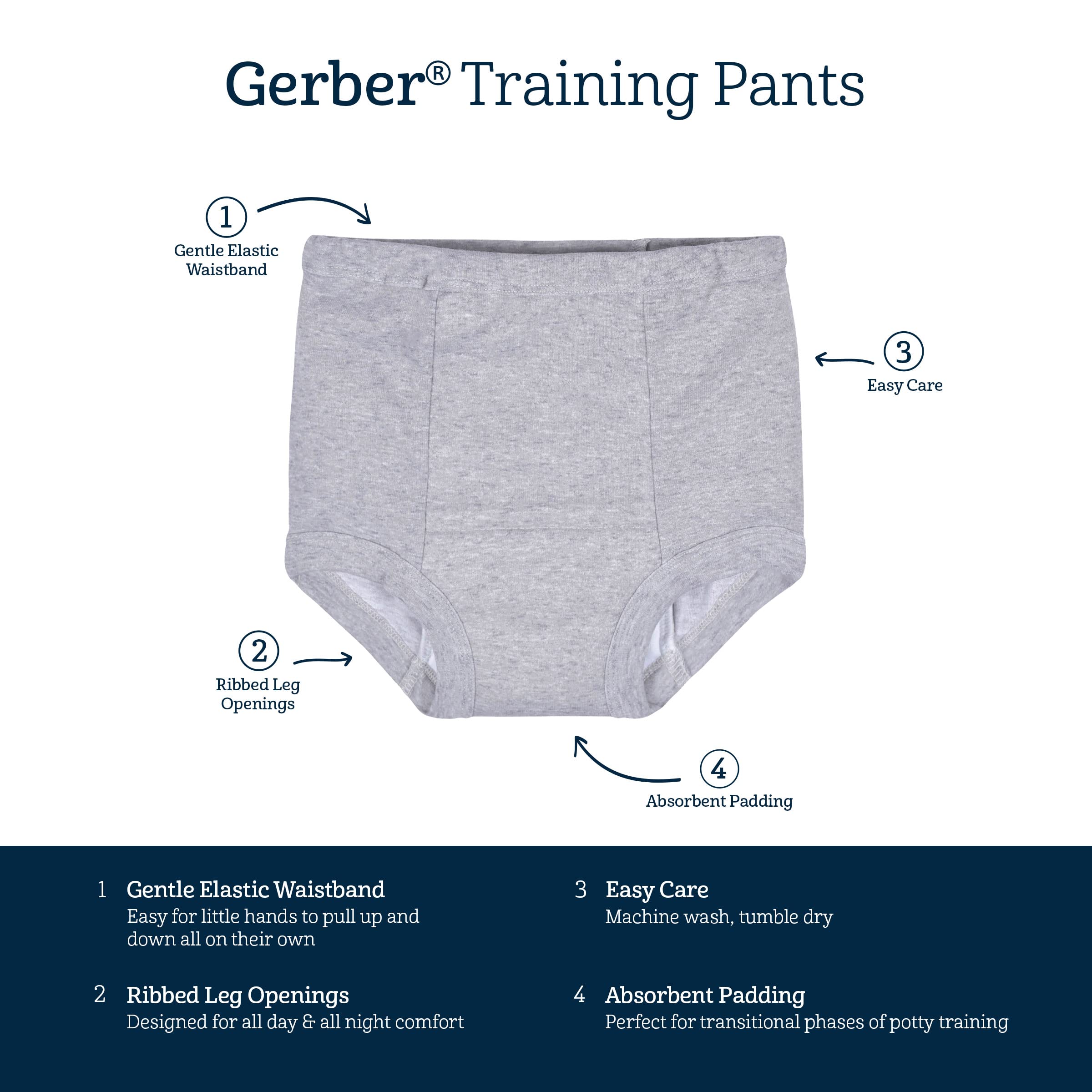 Gerber Baby Boys Infant Toddler 4 Pack Potty Training Pants Underwear Dino Green and Navy 3T